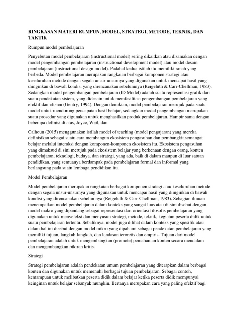 Ringkasan Materi Model Pembelajaran | PDF