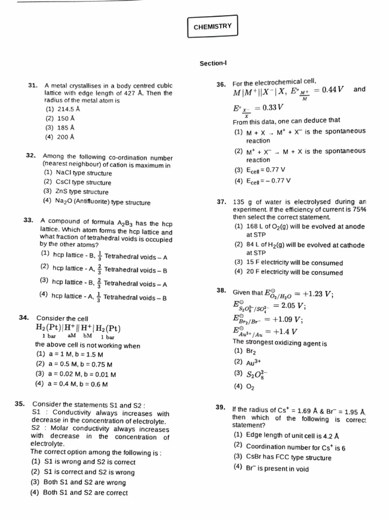 Chemistry Model paper for UT01 | PDF | Mole (Unit) | Ionic Bonding