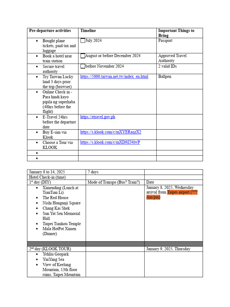 Taiwan Itinerary | PDF | Taipei