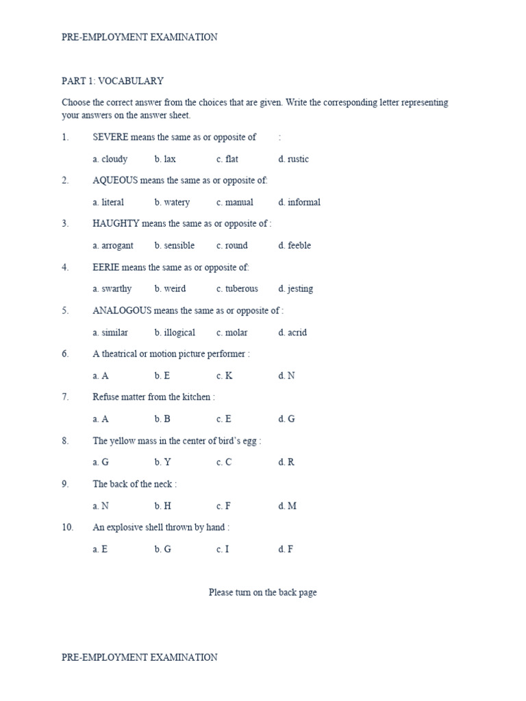 Vocabulary and Arithmetic Assessment | PDF