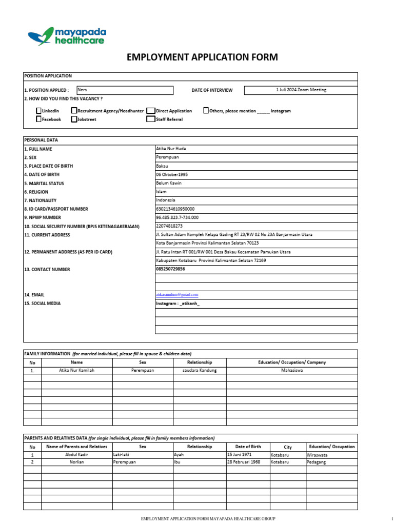NEW Application Form - Mayapada Healthcare Group (31) Salinan | PDF ...