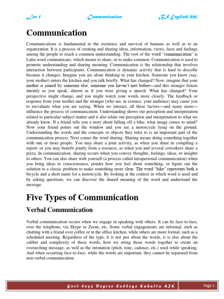 Lec1 Communication 080027 | PDF | Communication | Nonverbal Communication