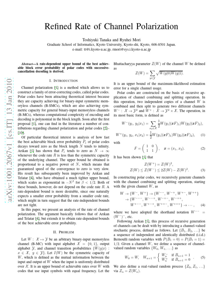 Paper - 2010 - Refined Rate of Channel Polarization - Toshiyuki Tanaka ...