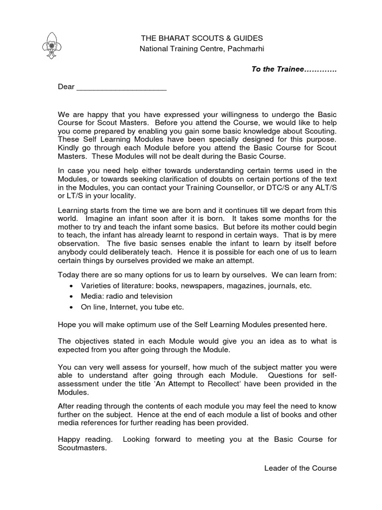 Basic Scout Master - Self Learning Modules | PDF | Scouting | Youth ...