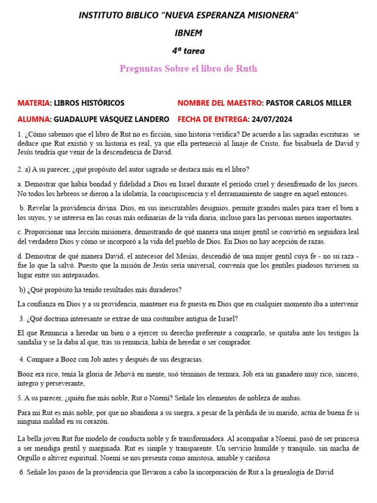 Preguntas de Ruth Y 1 de Samuel LUPITA V L | Descargar gratis PDF ...