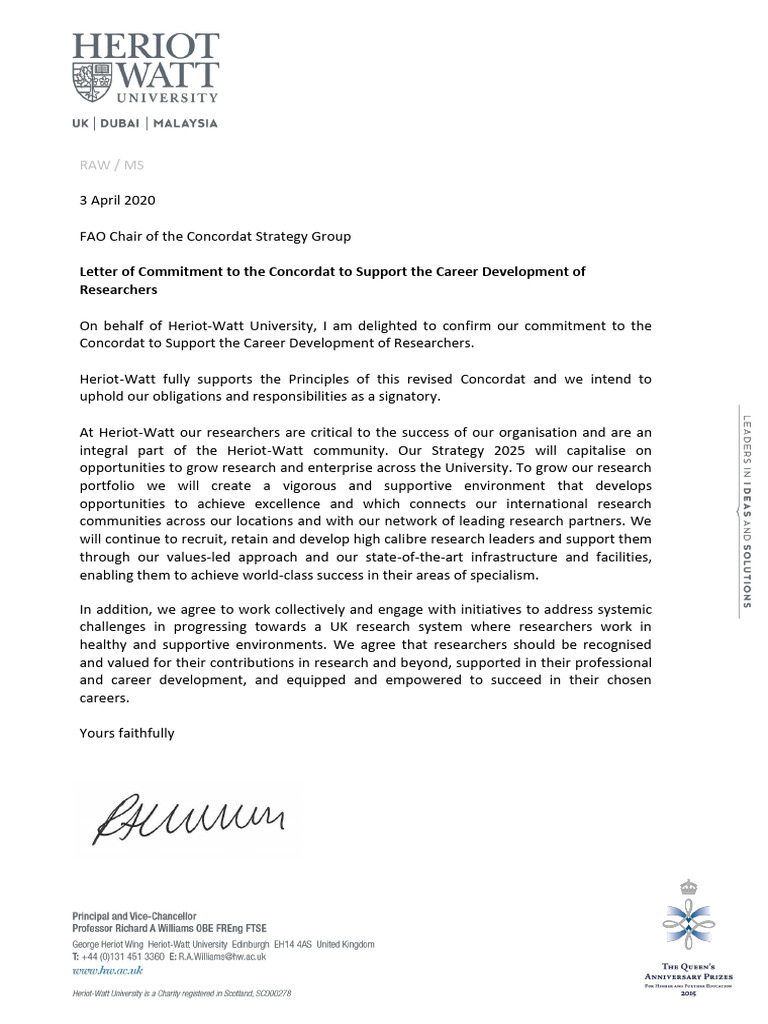 Heriot-Watt-University_letter-of-commitment_Concordat_April2020 | PDF