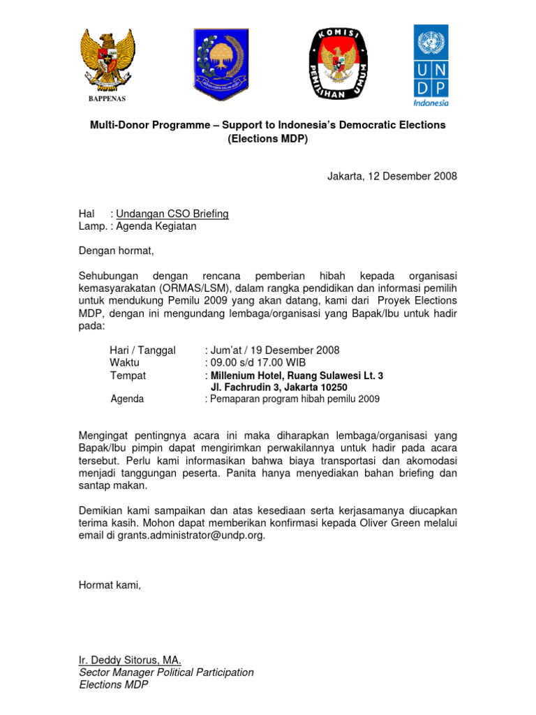 Undangan Briefing Undp | PDF