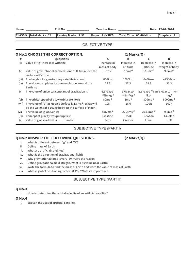 9th Phy Ch#5 complete | Download Free PDF | Mass | Gravity
