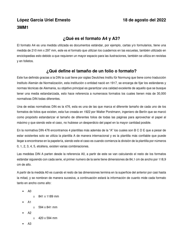 Dimensiones y Tipos de Formatos A4 y A3 | PDF