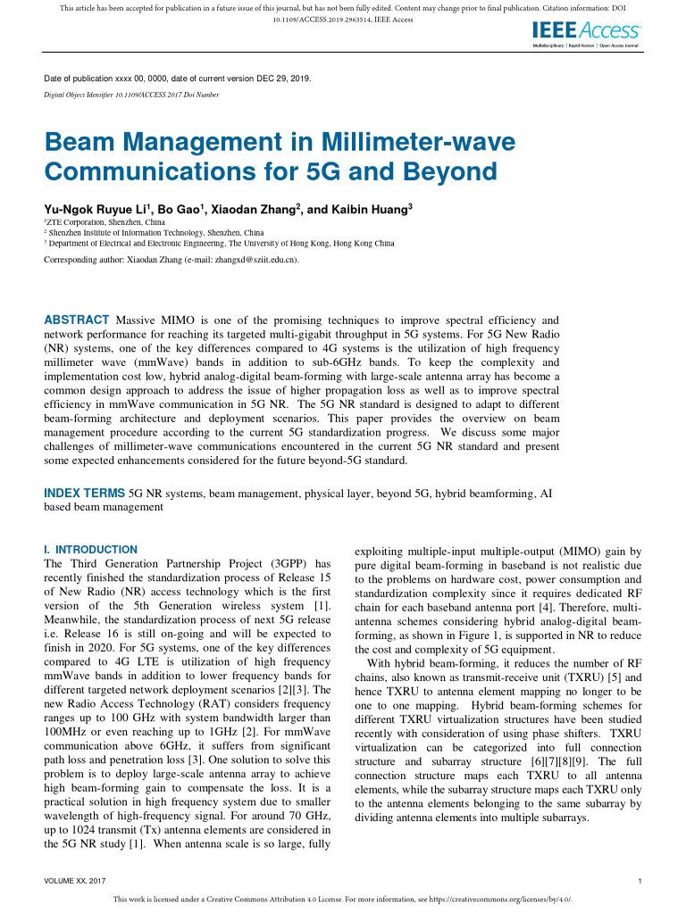 Beam Management in Millimeter Wave Communications For 5G and Beyond ...