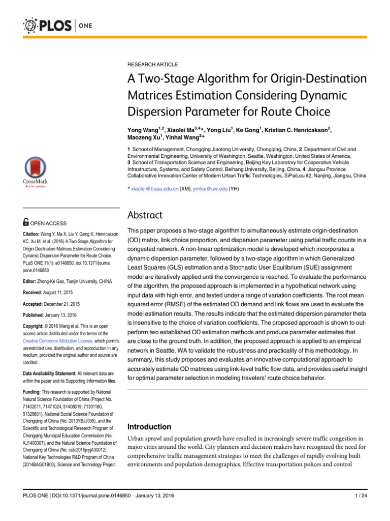 A Two-Stage Algorithm For Origin-Destination | PDF | Matrix (Mathematics) | Mathematical ...