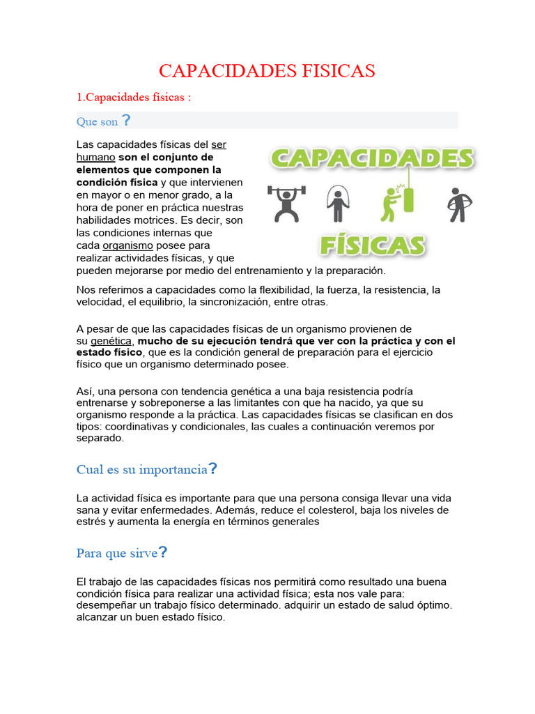 CAPACIDADES FISICAS | PDF | Flexibilidad (anatomía) | Vida