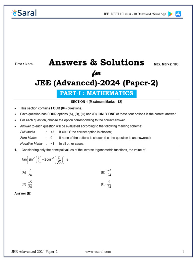 JEE Advanced 2024 Paper-2 Solutions | PDF | Dipole | Ion
