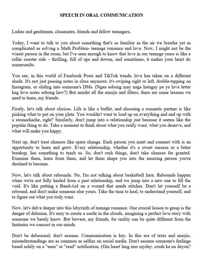 SPEECH IN ORAL COMMUNICATION | PDF