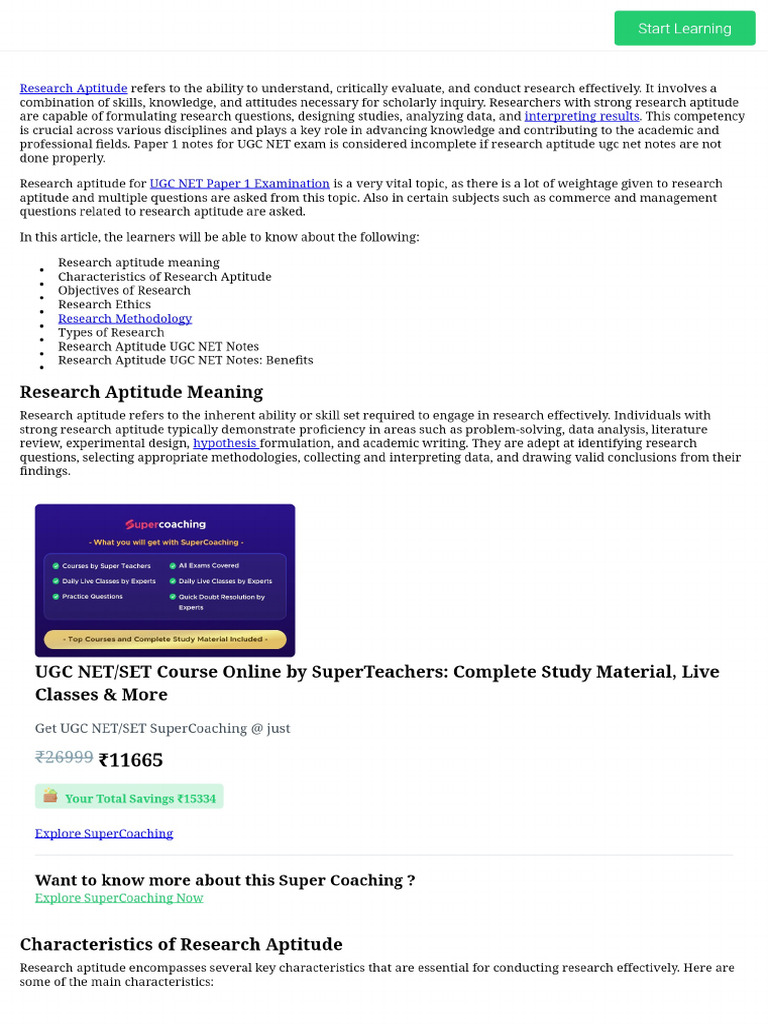 Research Aptitude For UGC NET Notes - Meaning, Characteristics, Etc. | PDF