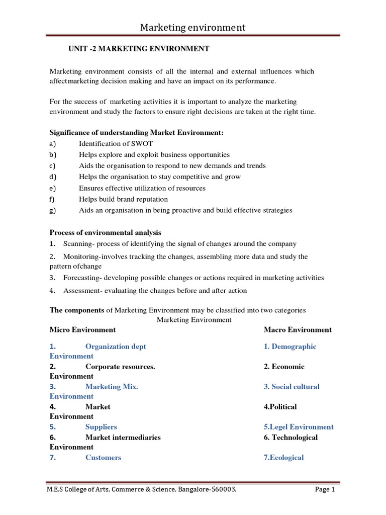 UNIT 2 Marketing Environment Final Notes | PDF | Consumer Behaviour ...