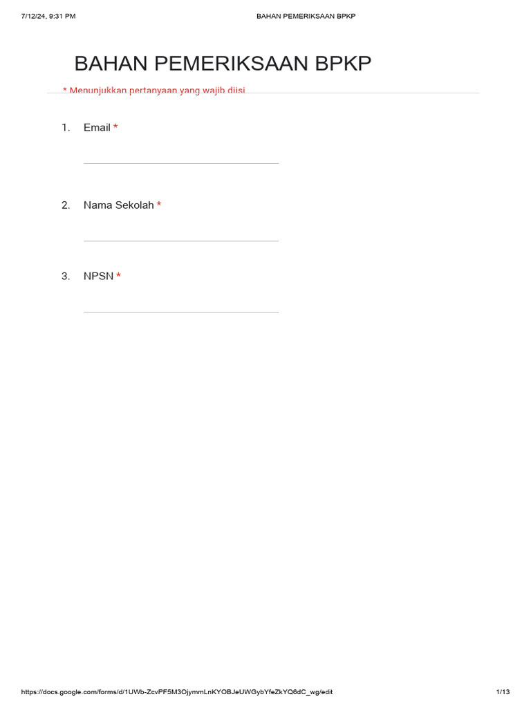 Blangko Pendataan BPKP | PDF