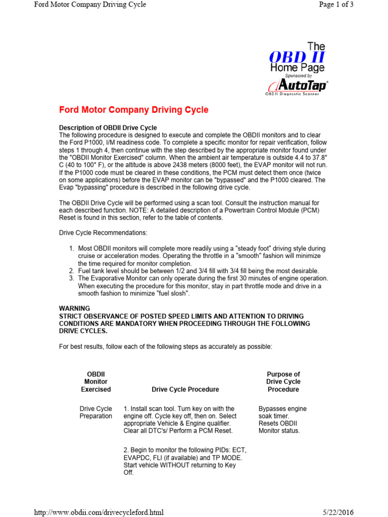 OBDII Drive Cycle & OBD Readiness-1 | PDF | Throttle | Vehicles