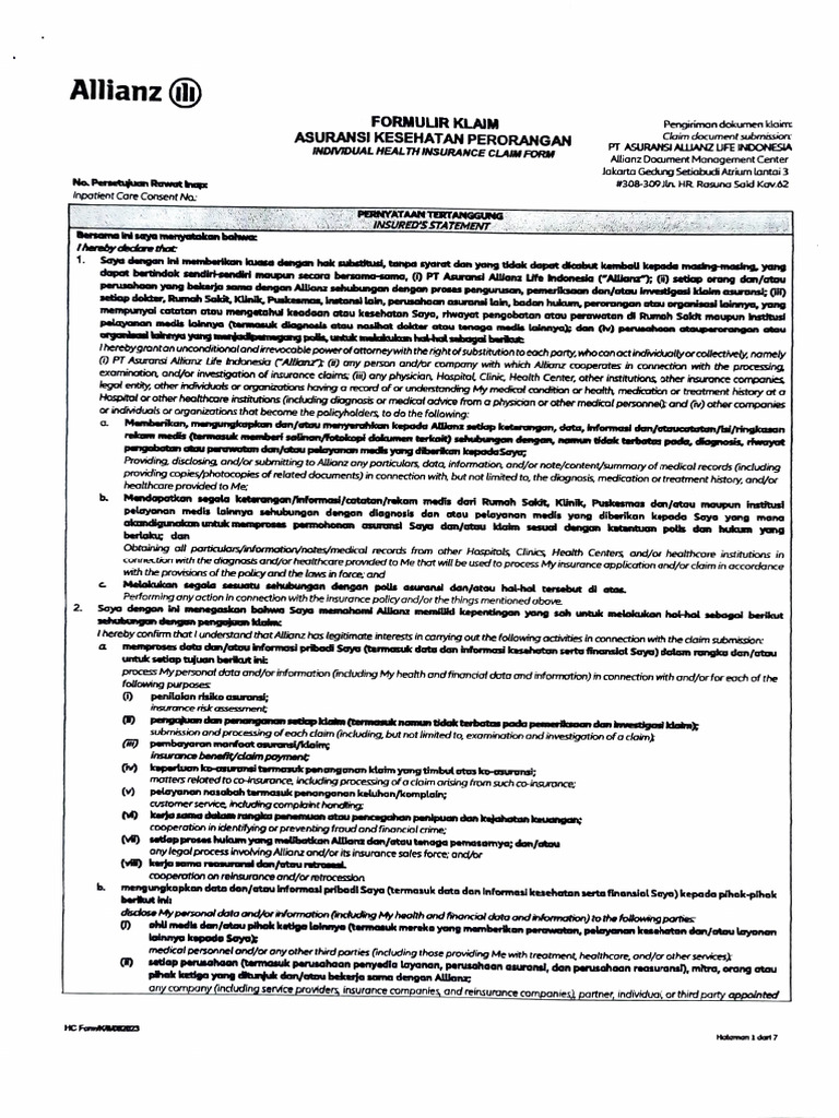 Formulir Klaim Asuransi Kesehatan | PDF | Medical Diagnosis | Medicine