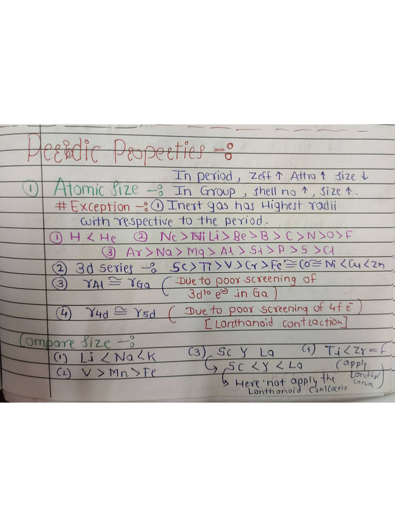Periodic Properties Short Notes @rankers - Academy | PDF
