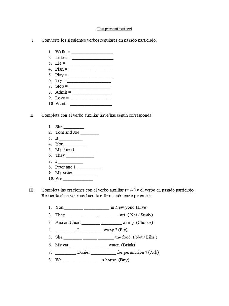 Present Perfect Grammar Exercises | PDF | Wellness