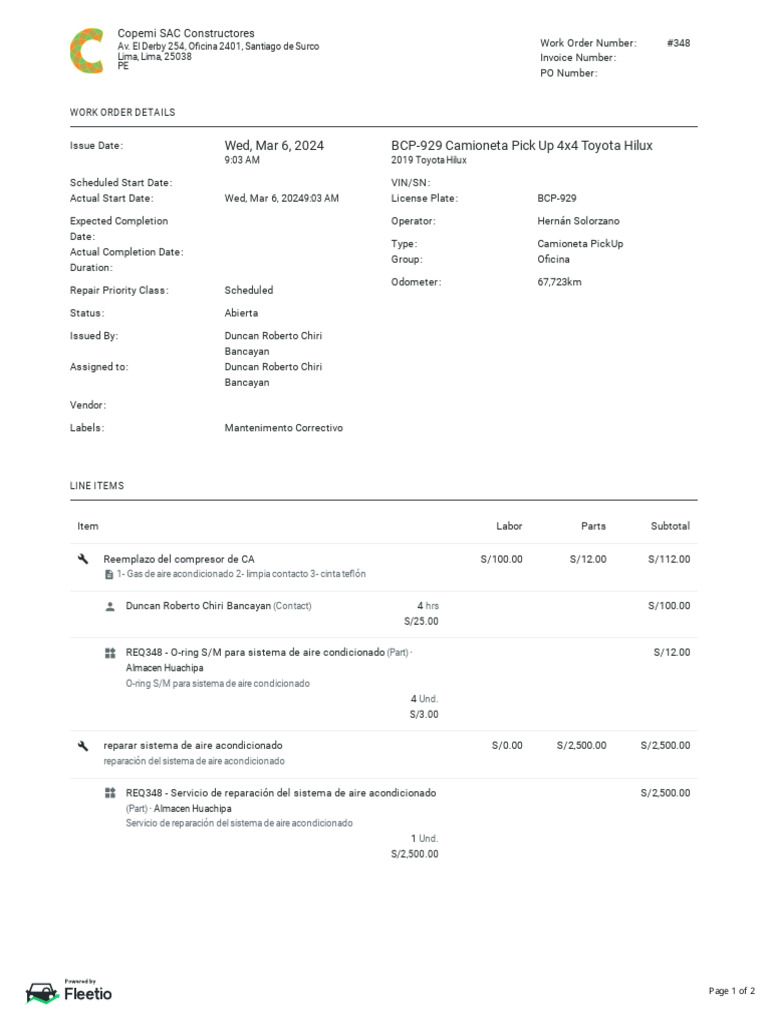 Work - Order - 348 Ve002 | PDF