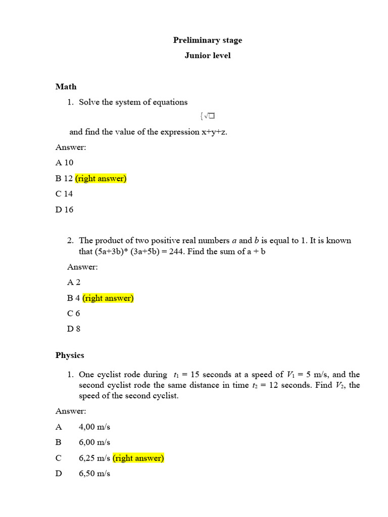 Preliminary stage_Junior | PDF