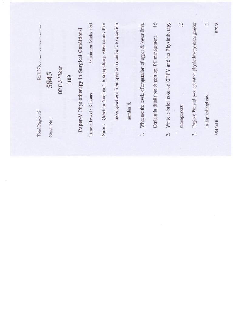 Paper-V Physiotherapy in Surgical Condition-I | PDF