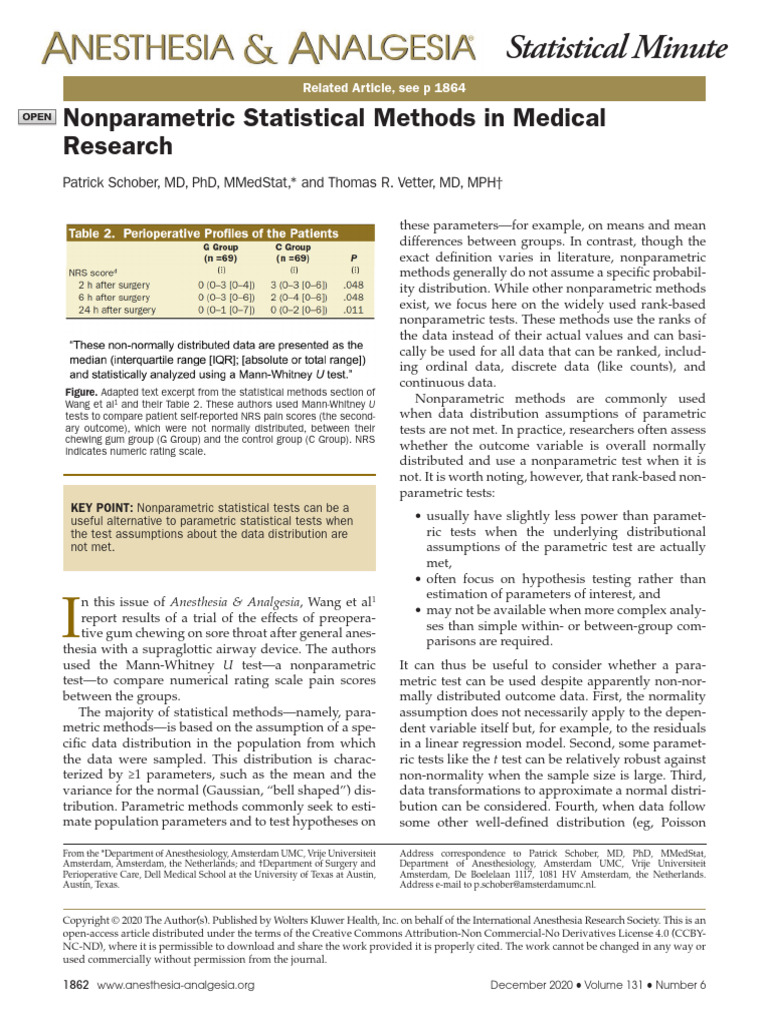 2020 - Schober&Vetter - Nonparametric Statistical Methods in Medical Research | PDF | Mann ...