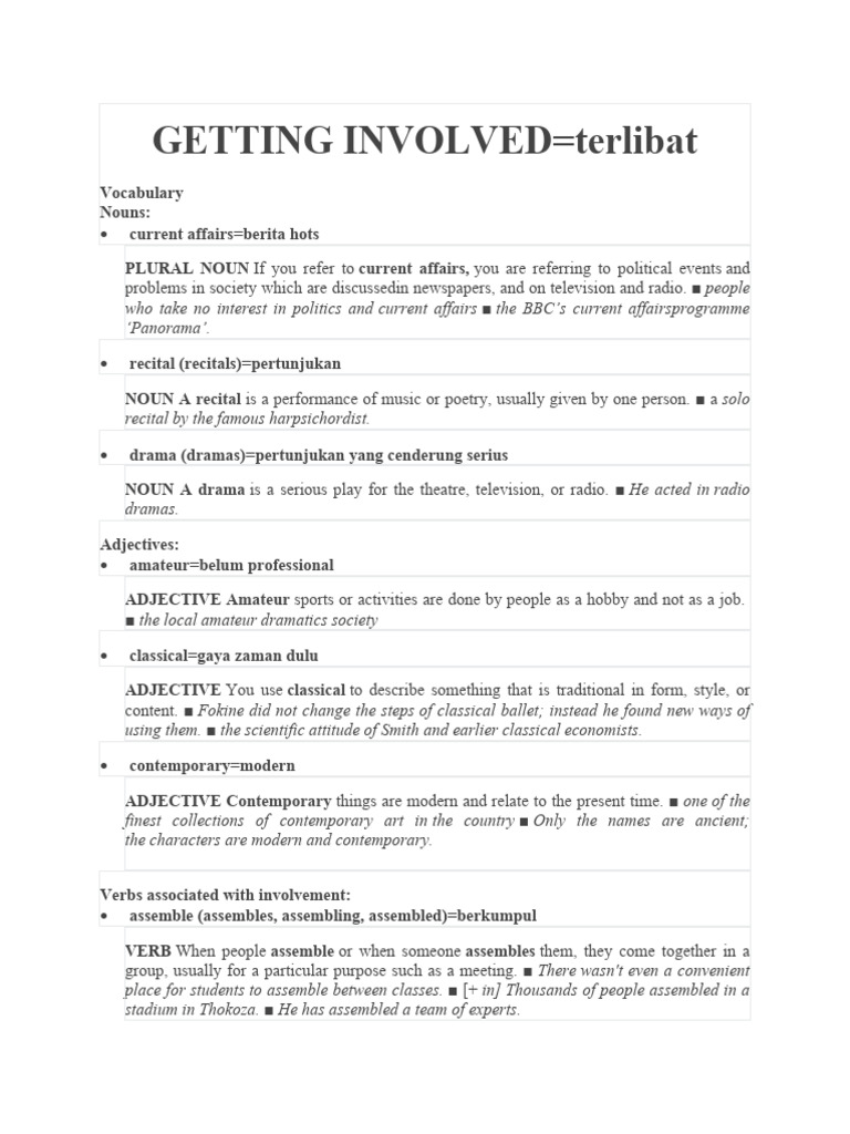 English 1.9. Getting Involved | PDF | Adjective | Noun