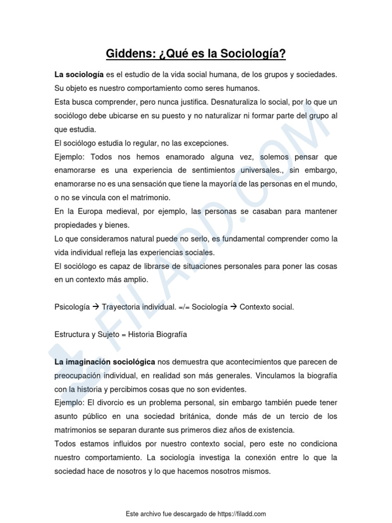 Giddens Que Es La Sociologia | PDF | Sociología | Emile Durkheim