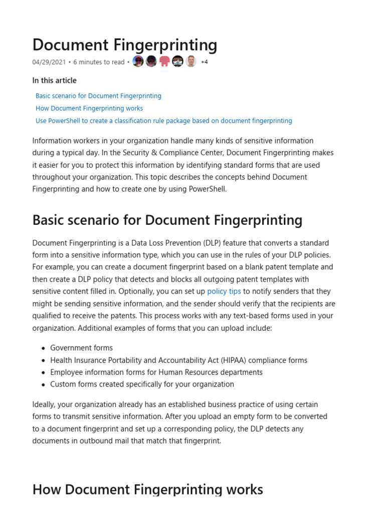 Document Finger Printing M 365 Compliance | PDF | Information | Fingerprint
