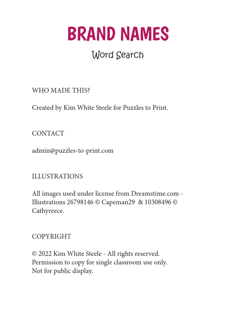 Brand Names Word Search | PDF | Word Search | Freedom Of Expression Law
