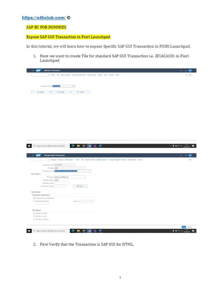 Sap Gui Transaction In Fiori Launchpad Pdf World Wide Web Internet And Web
