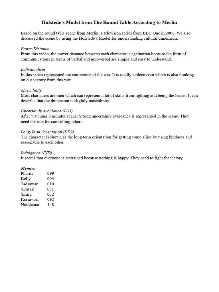 Identifying Hofstede's Model by Watching The Round Table | PDF