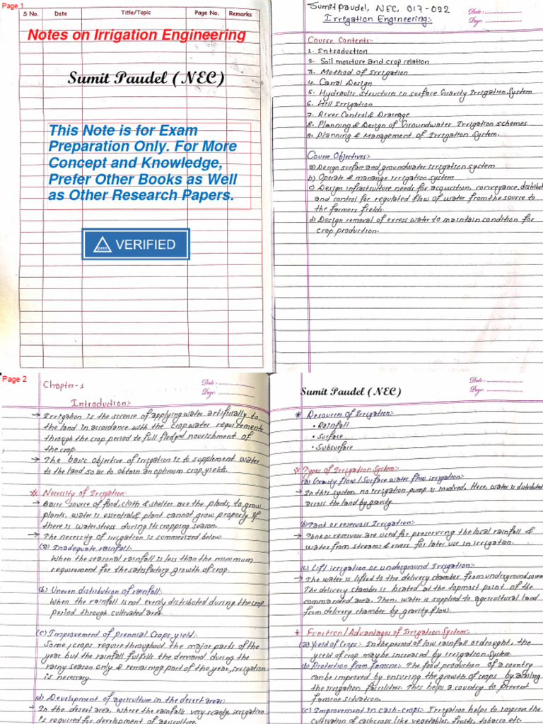 Notes of Irrigation Engineering Prepared by Sumit Paudel Nec Final | PDF