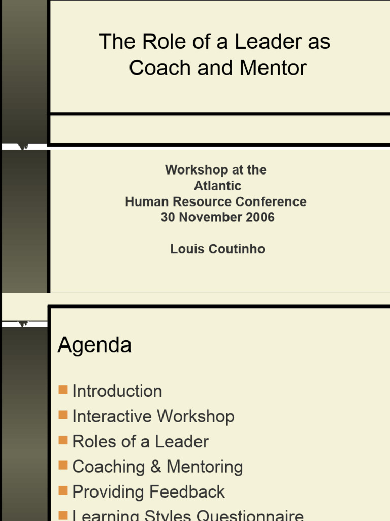 Leader as Coach and Mentor Workshop | PDF | Mentorship | Leadership