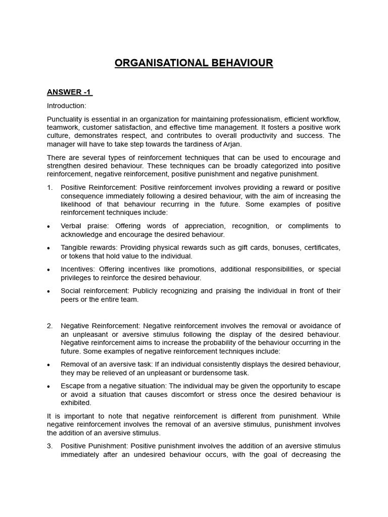 Final ORGANISATIONAL BEHAVIOUR | PDF | Reinforcement | Leadership