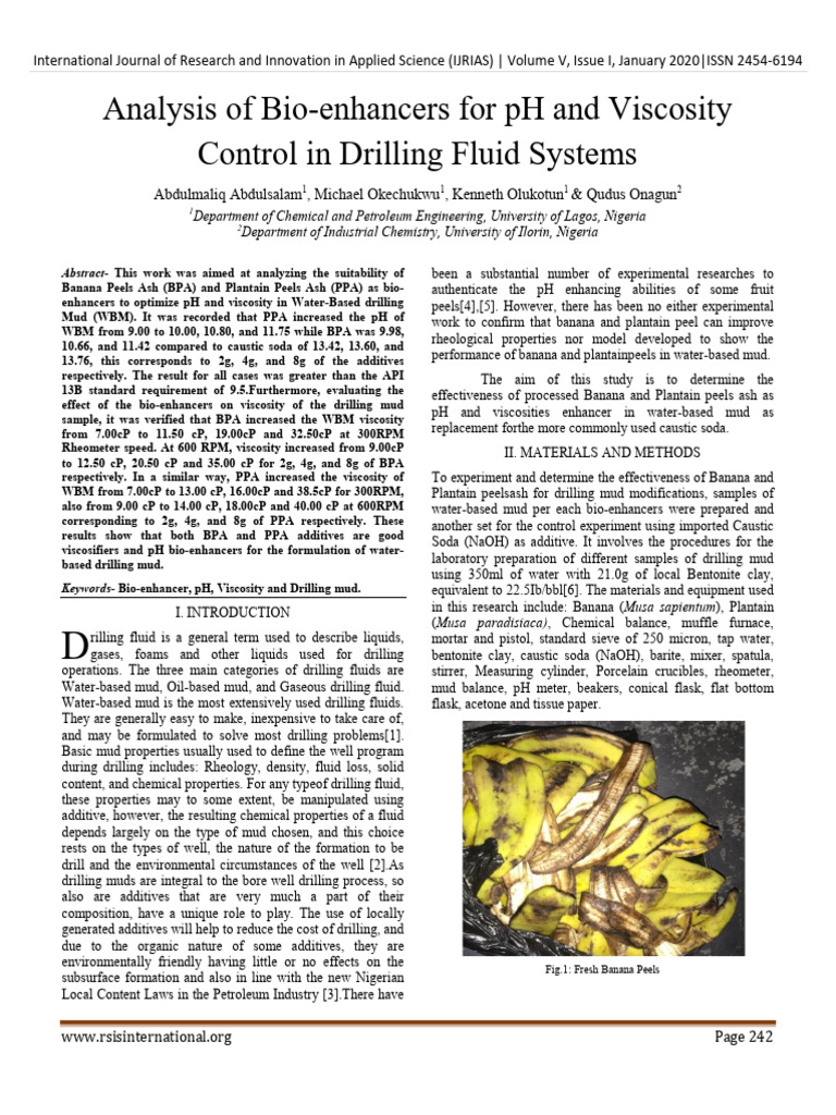 Analysis of Bio-Enhancers For PH and Viscosity Control in Drilling Fluid Systems | PDF ...