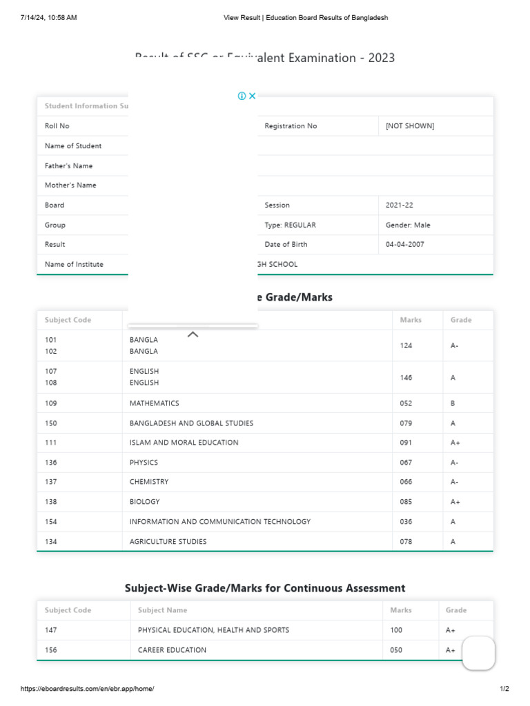 View Result - Education Board Results of Bangladesh | PDF