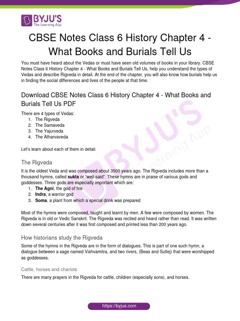 CBSE Notes Class 6 History Chapter 4 What Books and Burials Tell Us ...