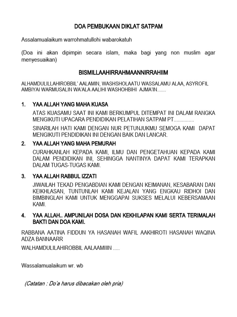Doa Pembukaan Diklat Satpam | PDF | Agama & Spiritualitas
