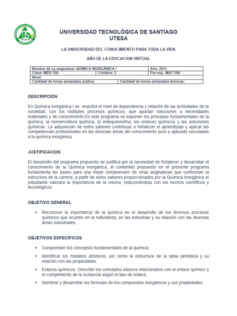 Prog Q Inorg I | PDF | Química | Enlace químico