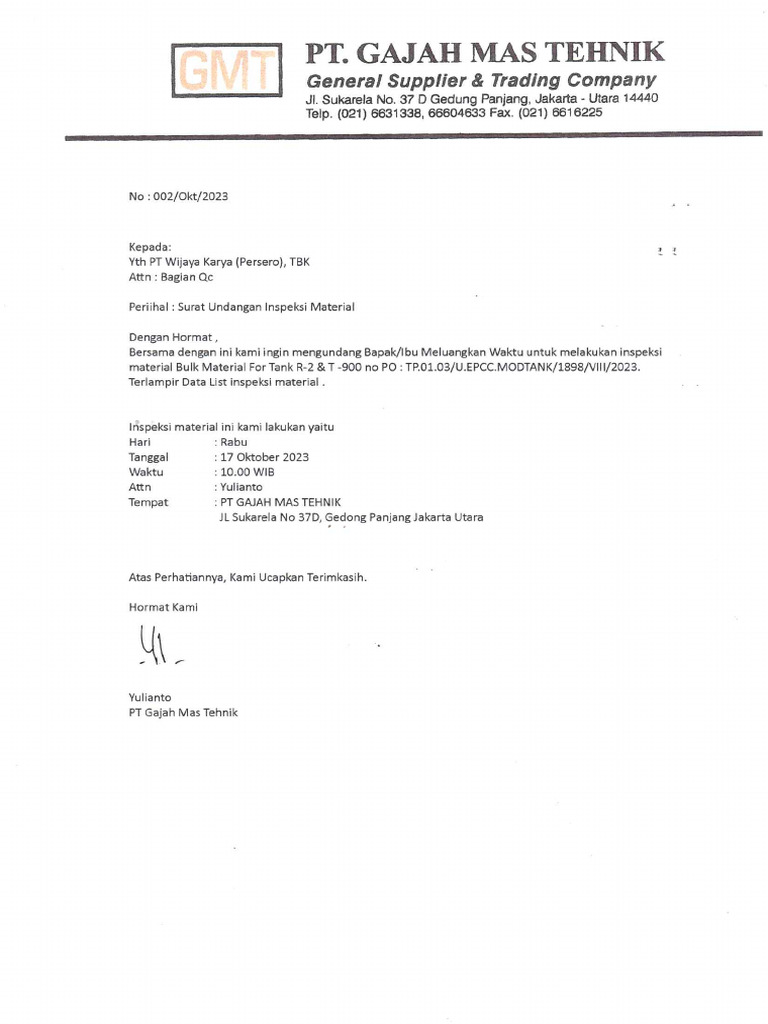 Undangan Inspeksi | PDF