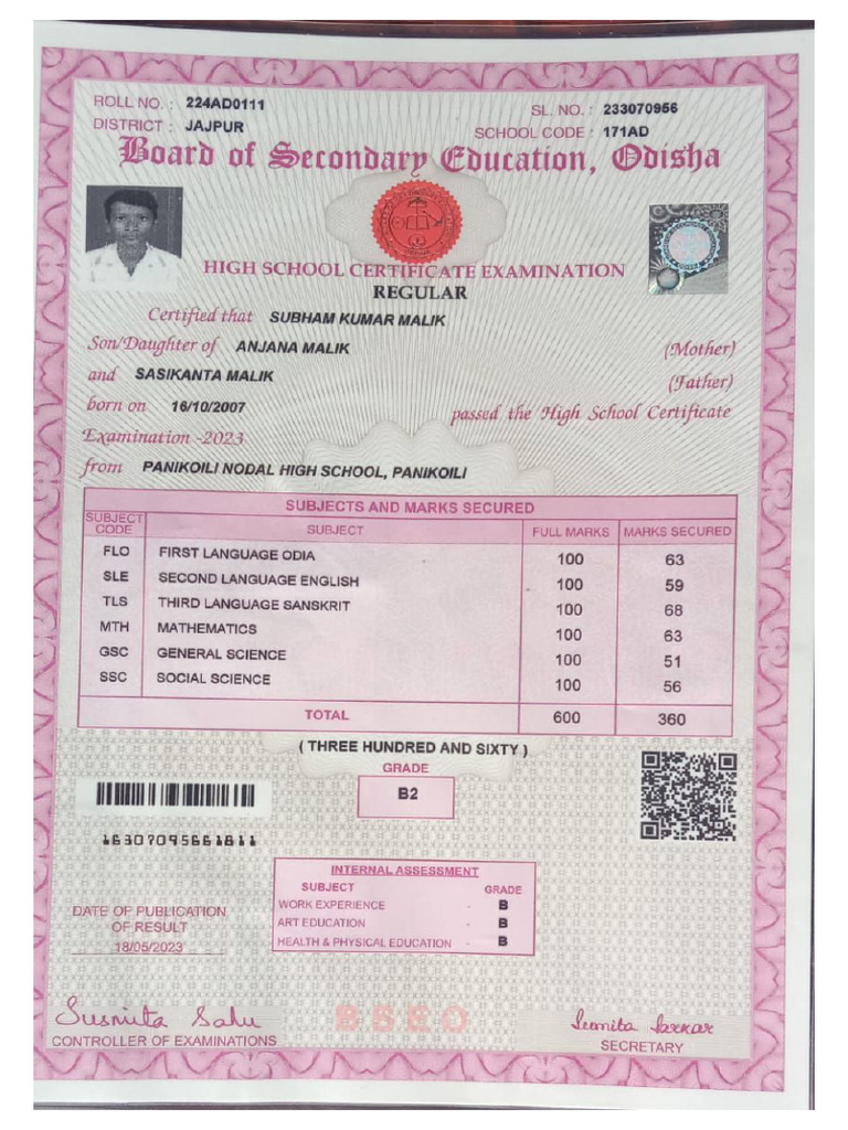 Marksheet Subham | PDF