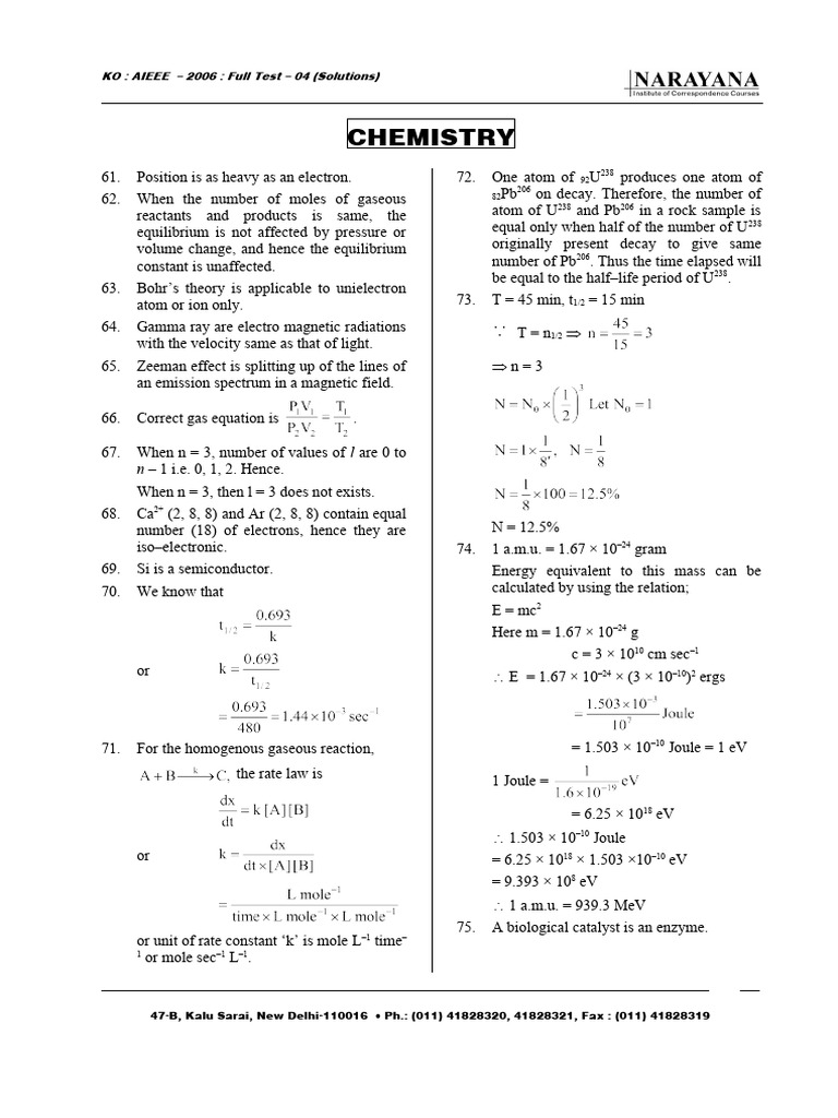 06 - Chemistry Solution | PDF | Atoms | Chemical Equilibrium