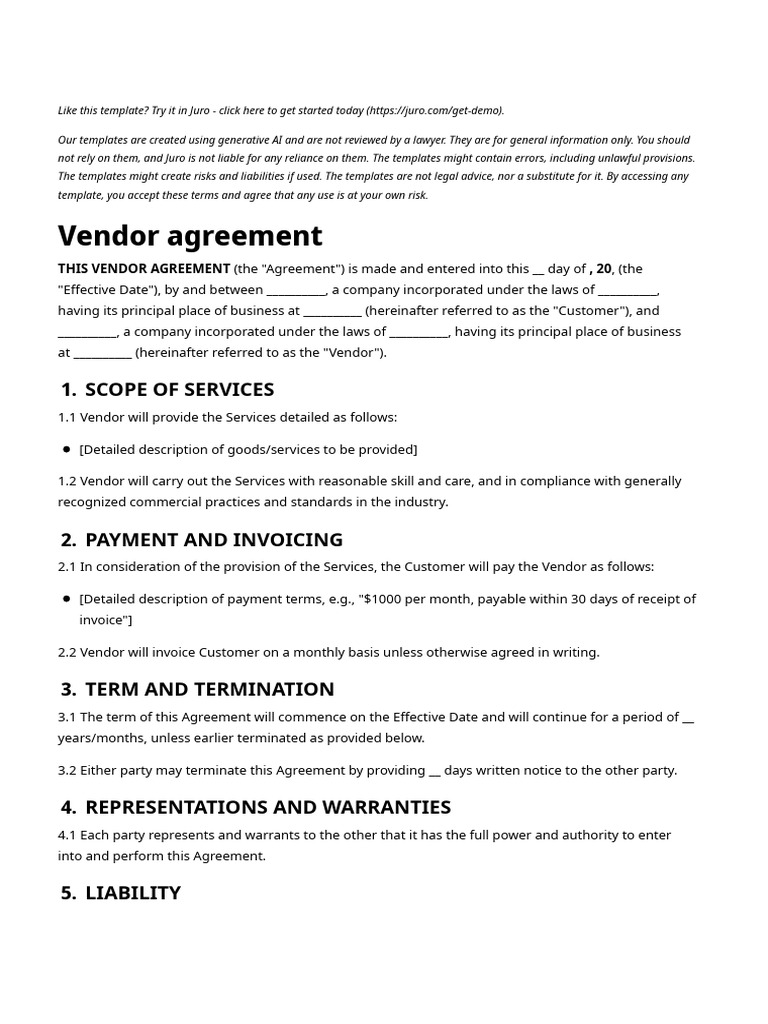 Vendor Agreement | PDF | Indemnity | Legal Liability