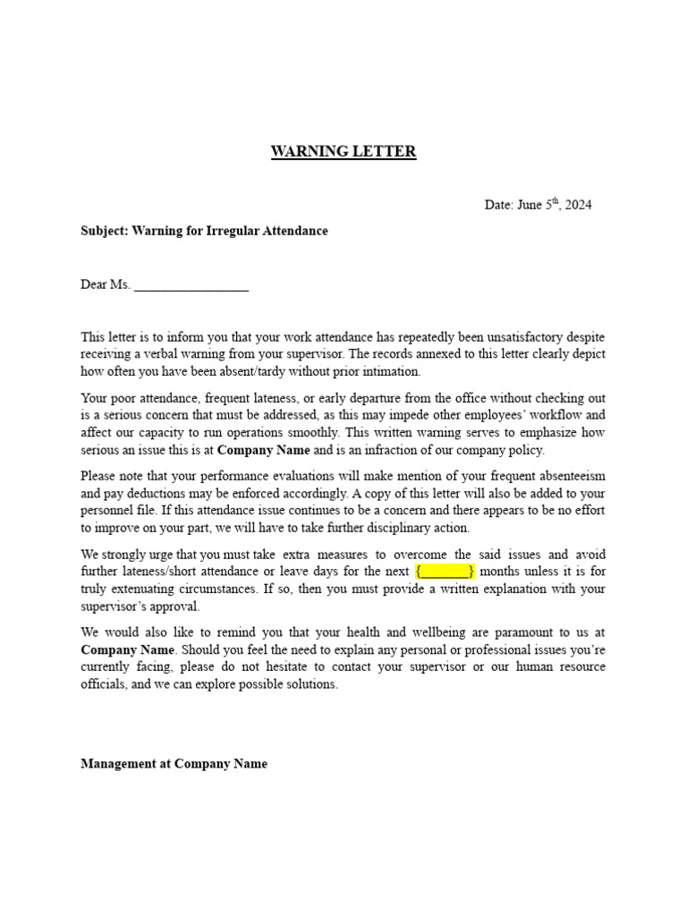 Employee's Warning Letter | PDF | Performance Appraisal | Social Psychology