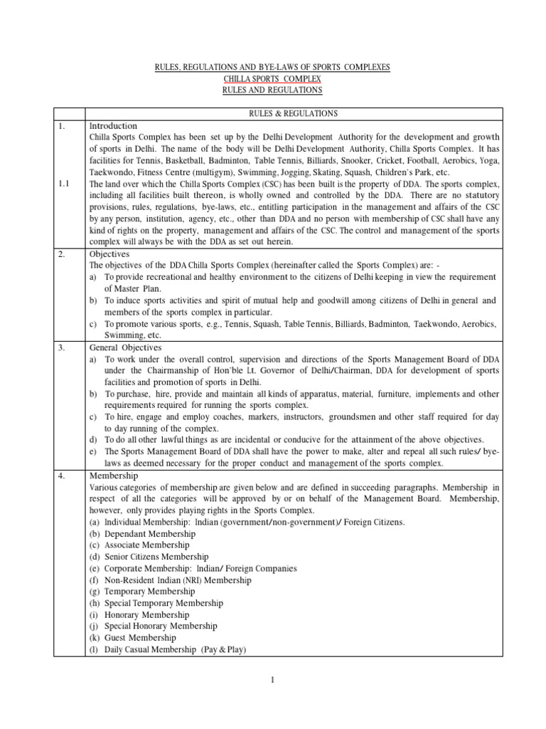 Chilla Sports Complex Rules & Membership | PDF | Cheque | Fee