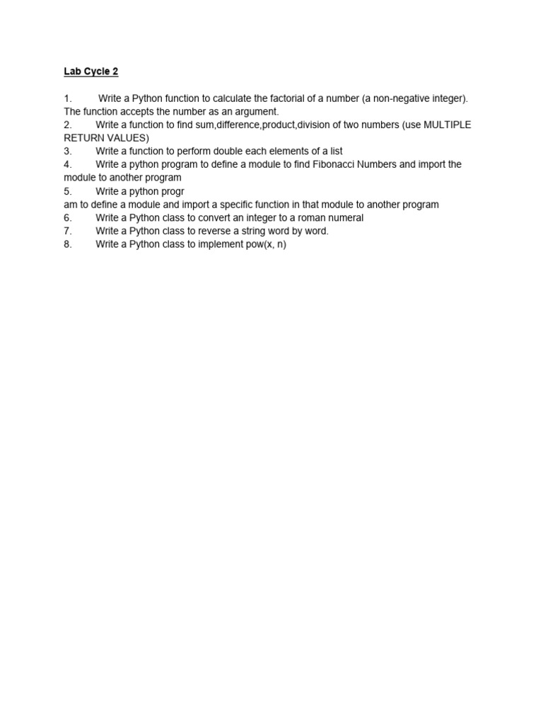 Lab Cycle | PDF | Function (Mathematics) | Python (Programming Language) Lab Cycle | PDF | Function (Mathematics) | Python (Programming Language)